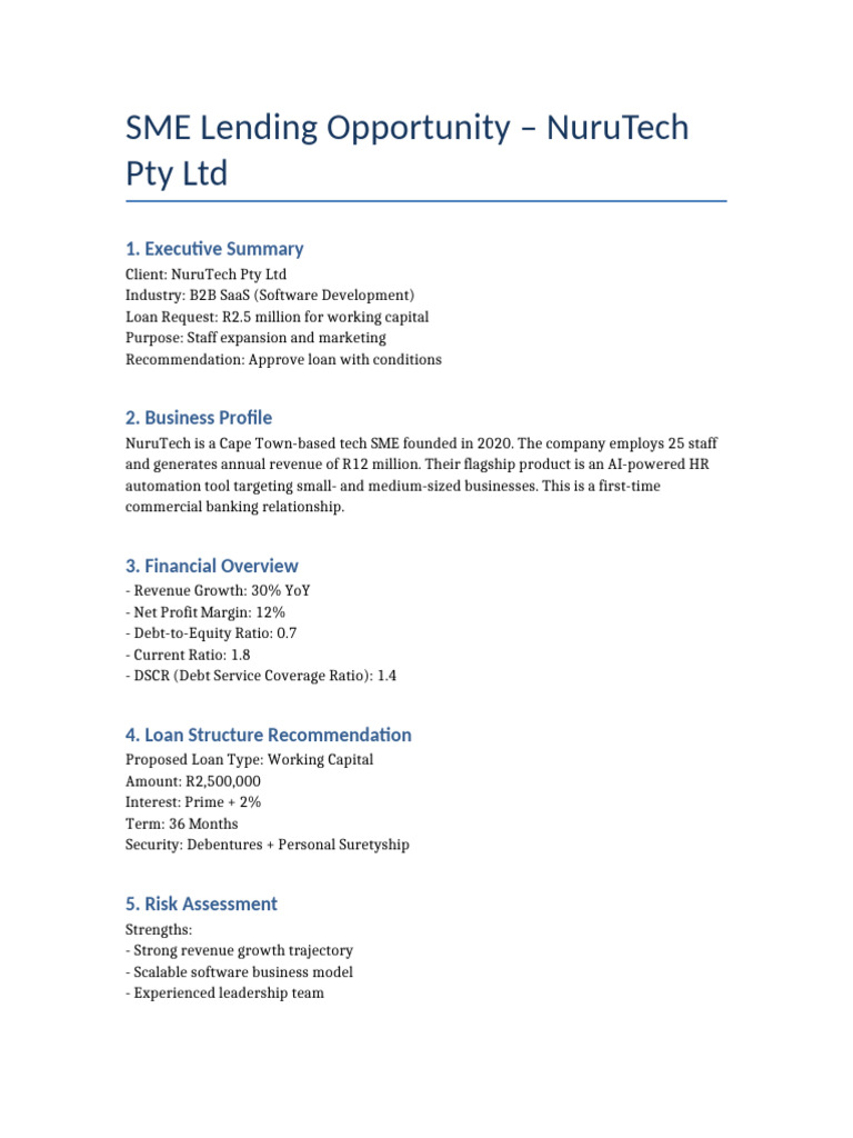 Commercial Banking Memo NuruTech | PDF