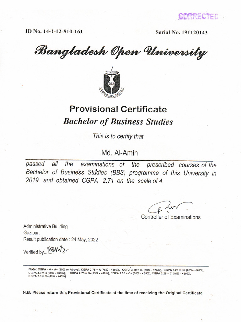BBS Certificate | PDF