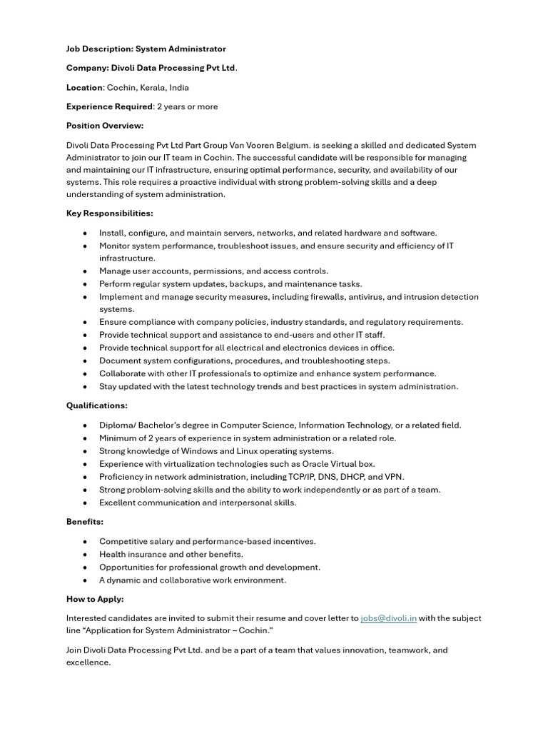 JD System Administrator | PDF | System Administrator | Computer Security