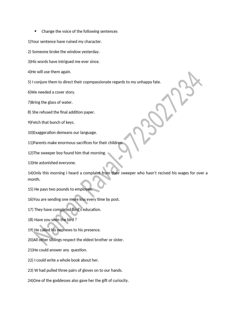 Change the Voice of Sentences | PDF