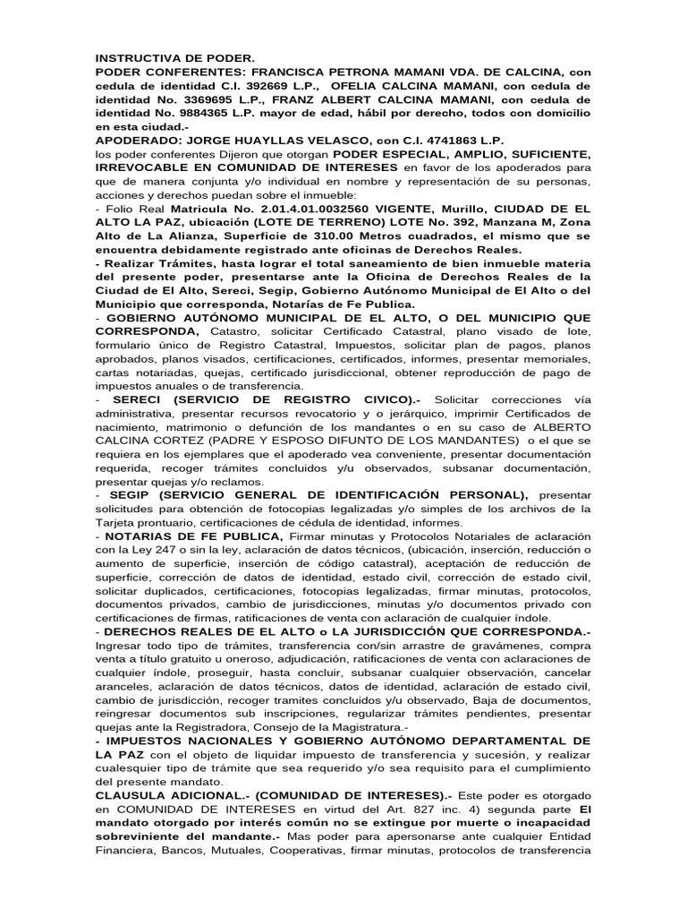 Instructiva de Poder | PDF