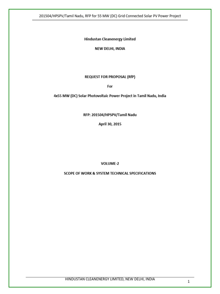 RFP TN For ICB-Scope of Work-55MW | PDF | Photovoltaic System | Solar Panel