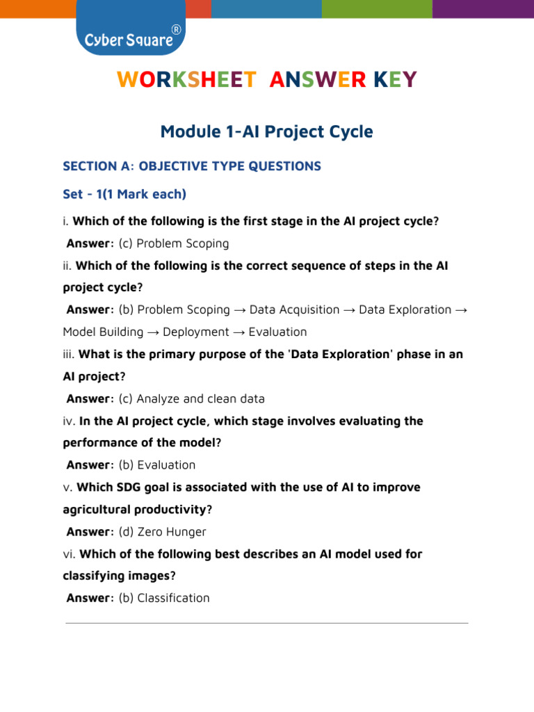 G10 AI (417) U1 M1 Worksheet Answerkey | PDF | Artificial Intelligence ...