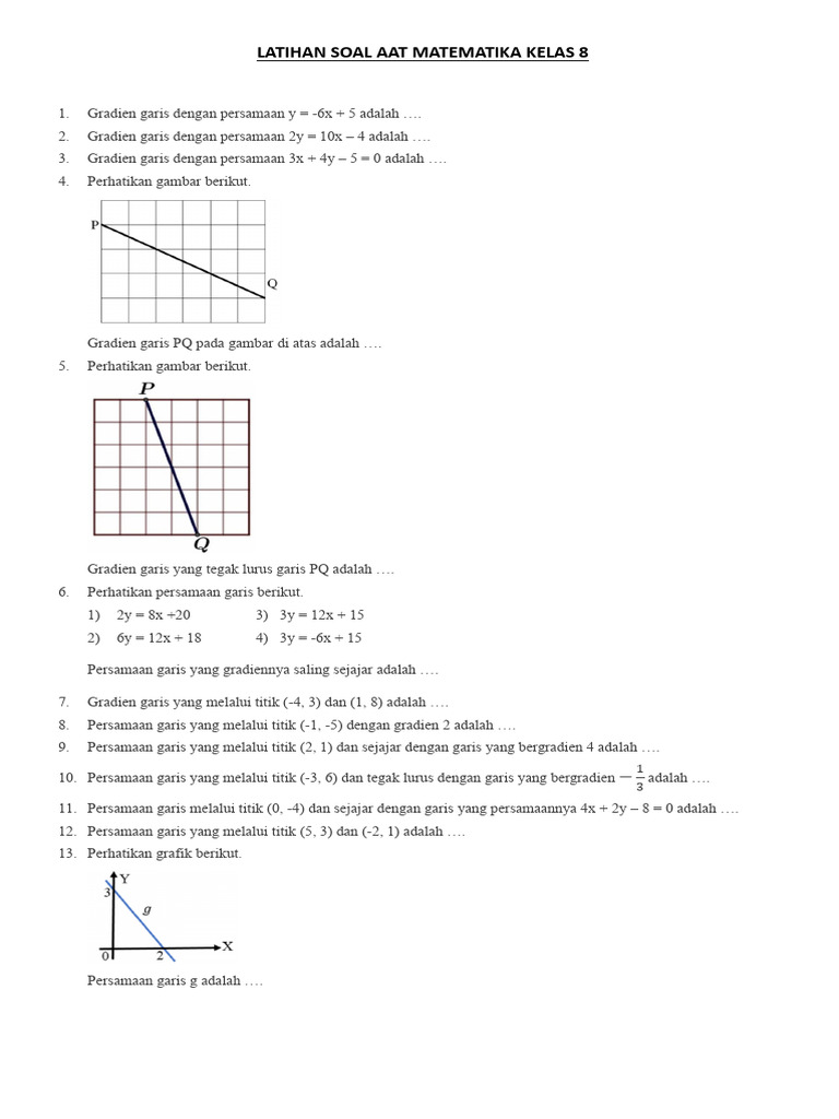 Latihan Soal Aat Matematika Kelas 8 | PDF
