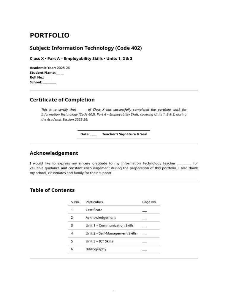 Class 10 IT Portfolio Overview | PDF | Communication | Information