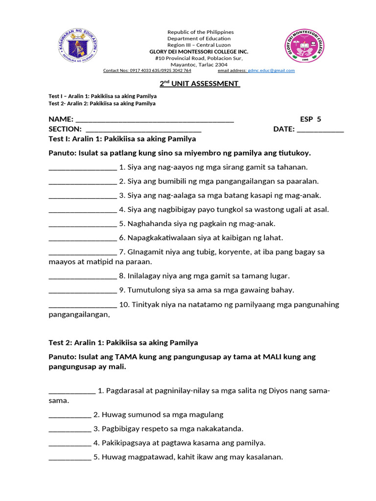 Esp 5 - 2nd Unit Assestment | PDF