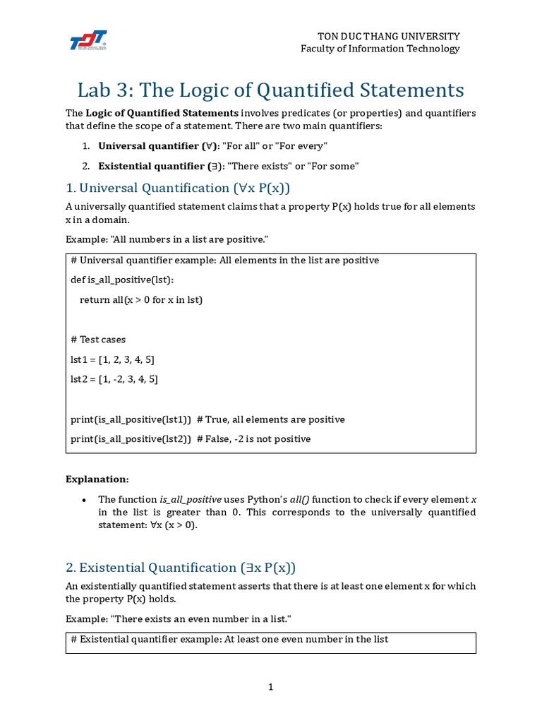 Lab 3 - Logic of Quantified Statements | PDF | Metalogic | Syntax (Logic)