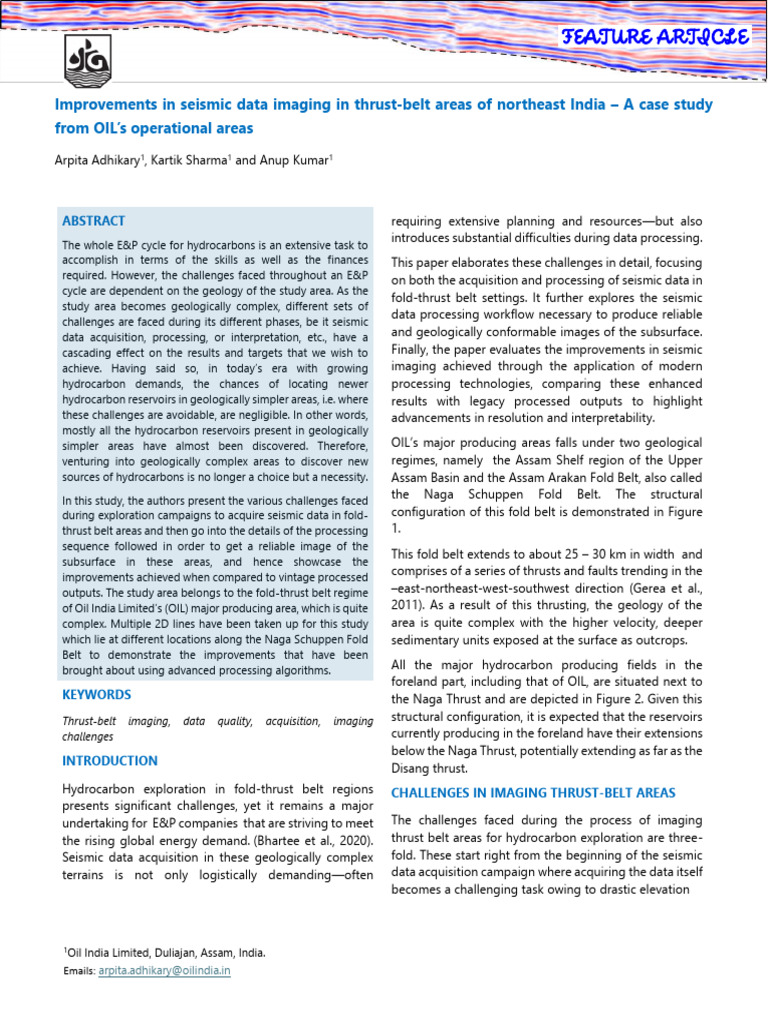 Improvements in Seismic Data Imaging in Thrust Belt Areas of Northeast India A Case Study From ...