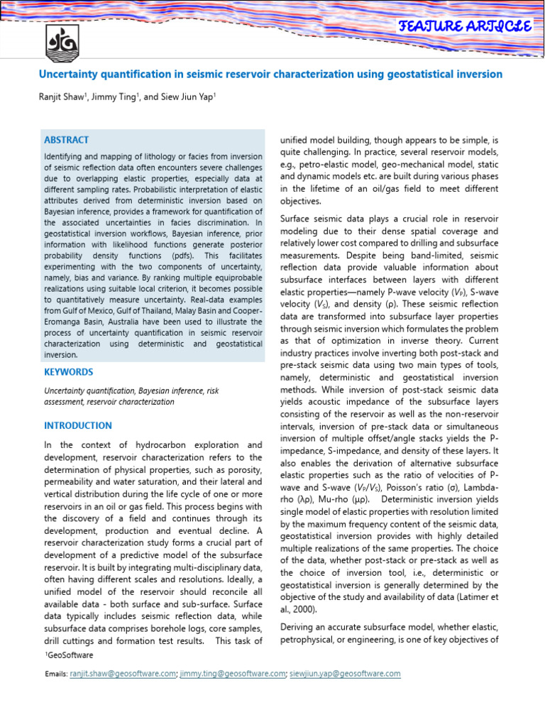 Uncertainty Quantification in Seismic Reservoir Characterization Using Geostatistical Inversion ...