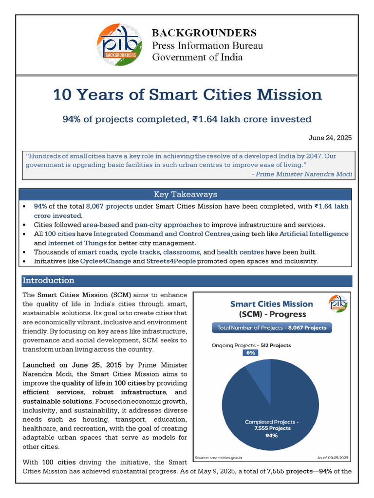 10 Years of India's Smart Cities Mission | PDF