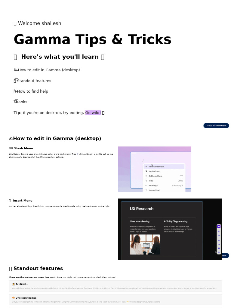 Gamma Tips and Tricks | PDF | Artificial Intelligence | Intelligence (AI) & Semantics