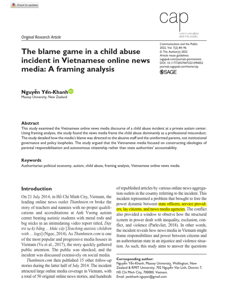 1.2 (With Note) The Blame Game in A Child Abuse Incident in Vietnamese Online News Media A ...