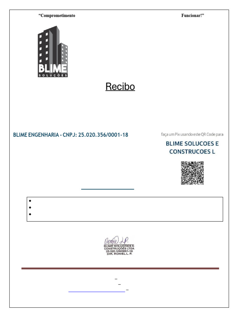 Recibo de Serviço da Blime Engenharia | PDF