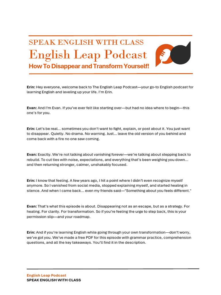 English Leap Podcast EP75 Disappear and Transform Yourself English Leap ...