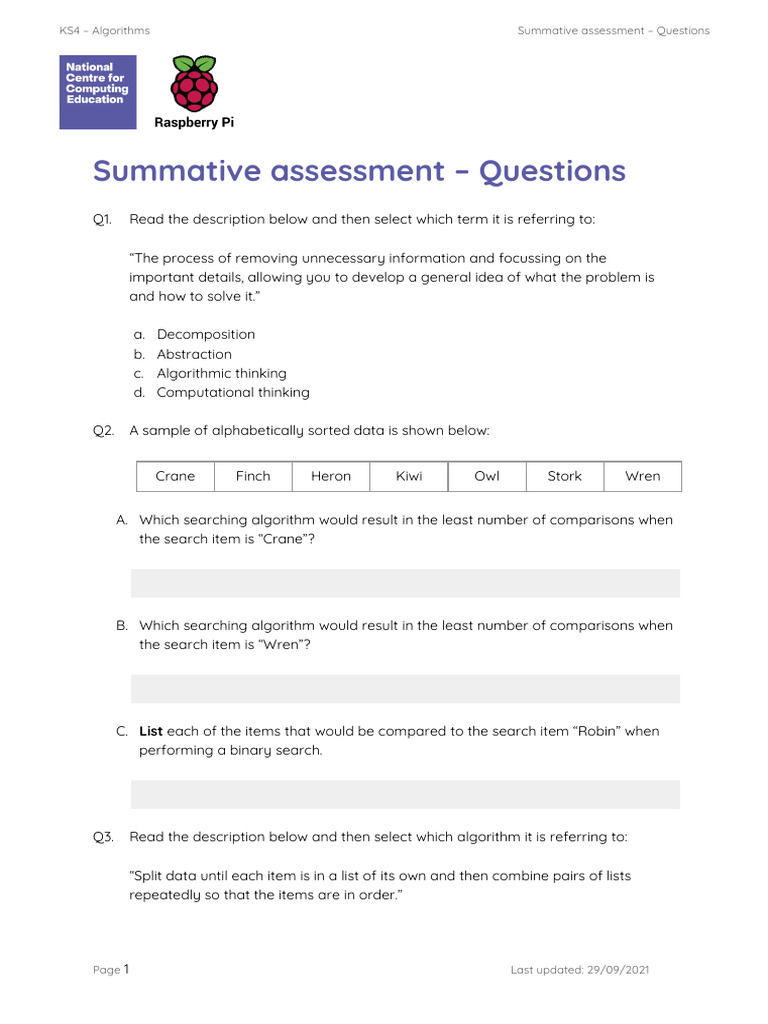 Summative Assessment - Algorithms - KS4 | PDF | Control Flow | Algorithms