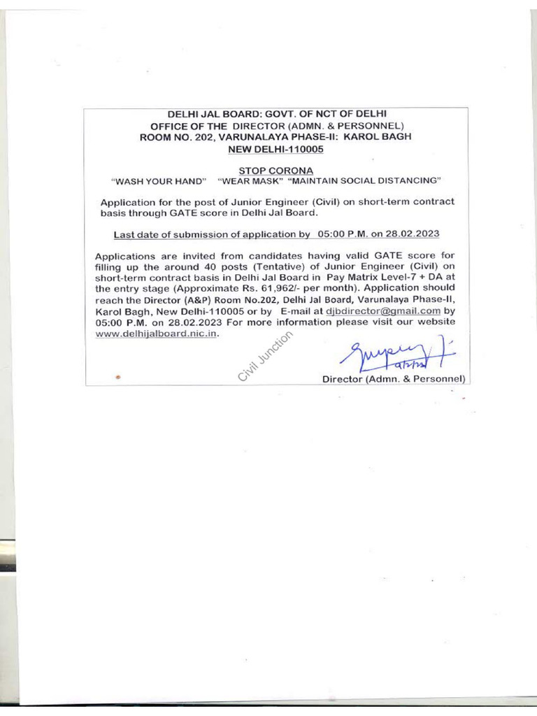 Delhi Jal Board Je Civil Recruitment | PDF