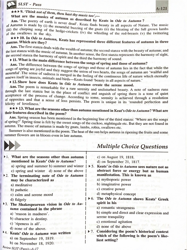 Ode To Autumn MCQ | PDF