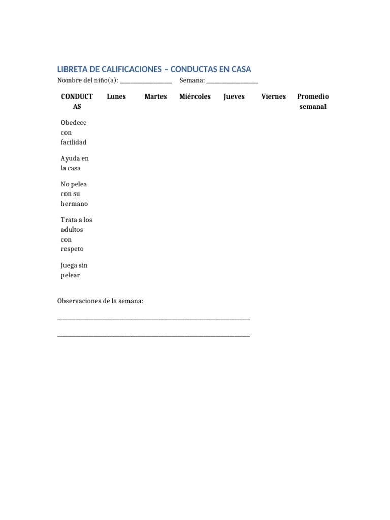 Libreta Conductas Casa Imprimible | PDF