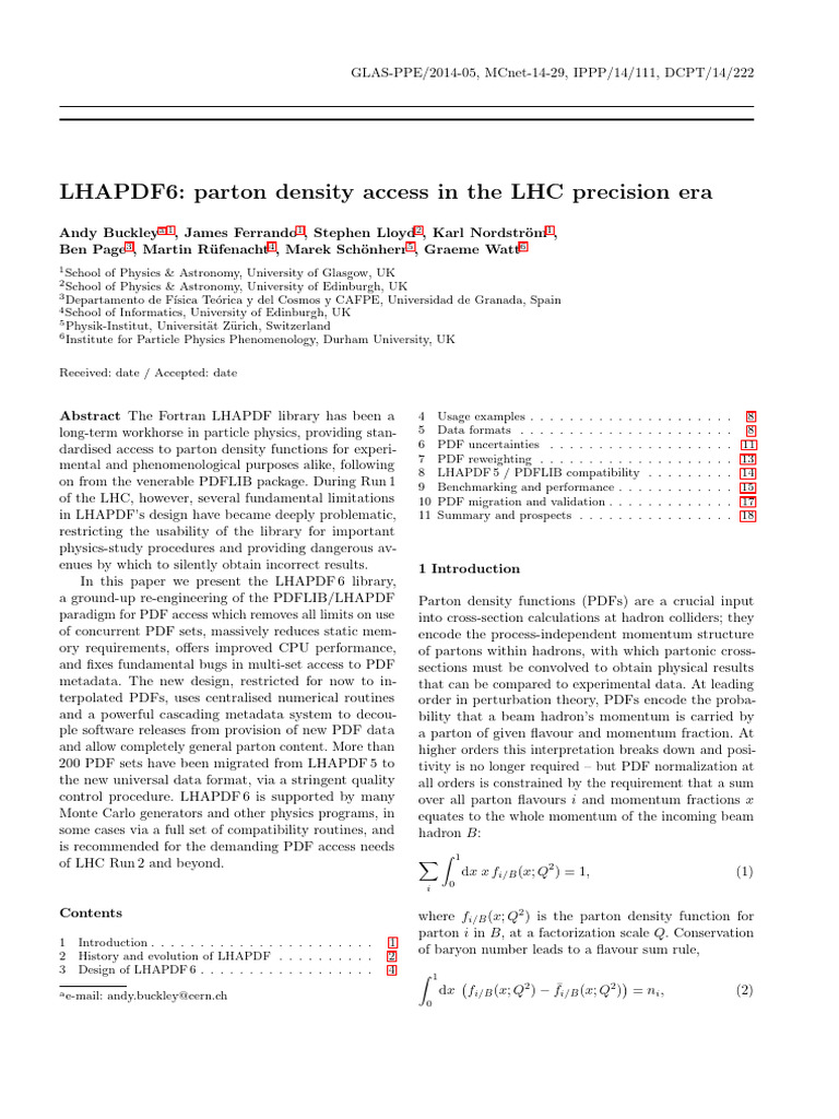 LHAPDF6: Parton Density Access in The LHC Precision Era | PDF ...