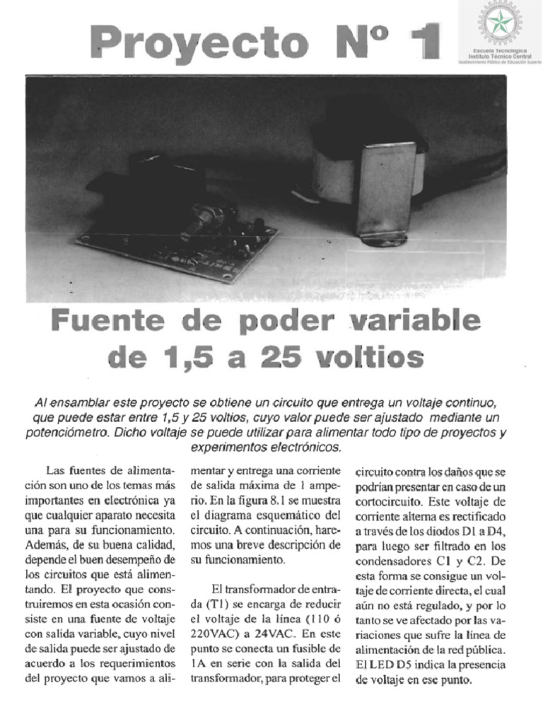 Proyecto 1 Fuente de Poder Variable de 1-5 A 25 Volts | PDF