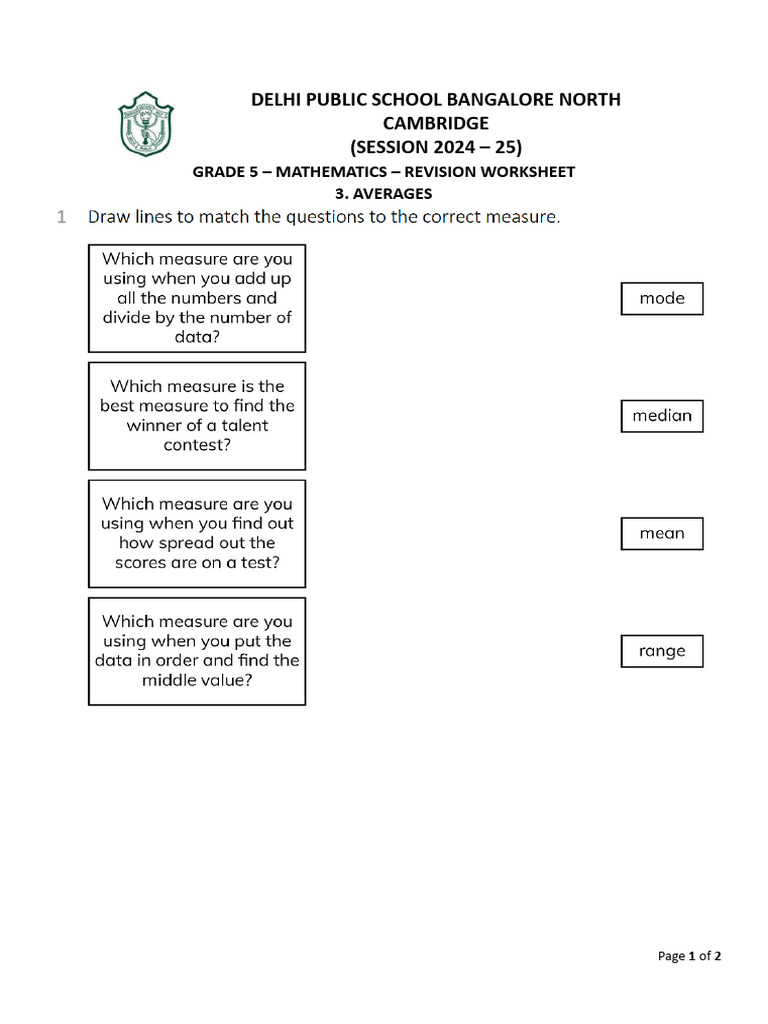 Revision Worksheet 3. Averages | PDF