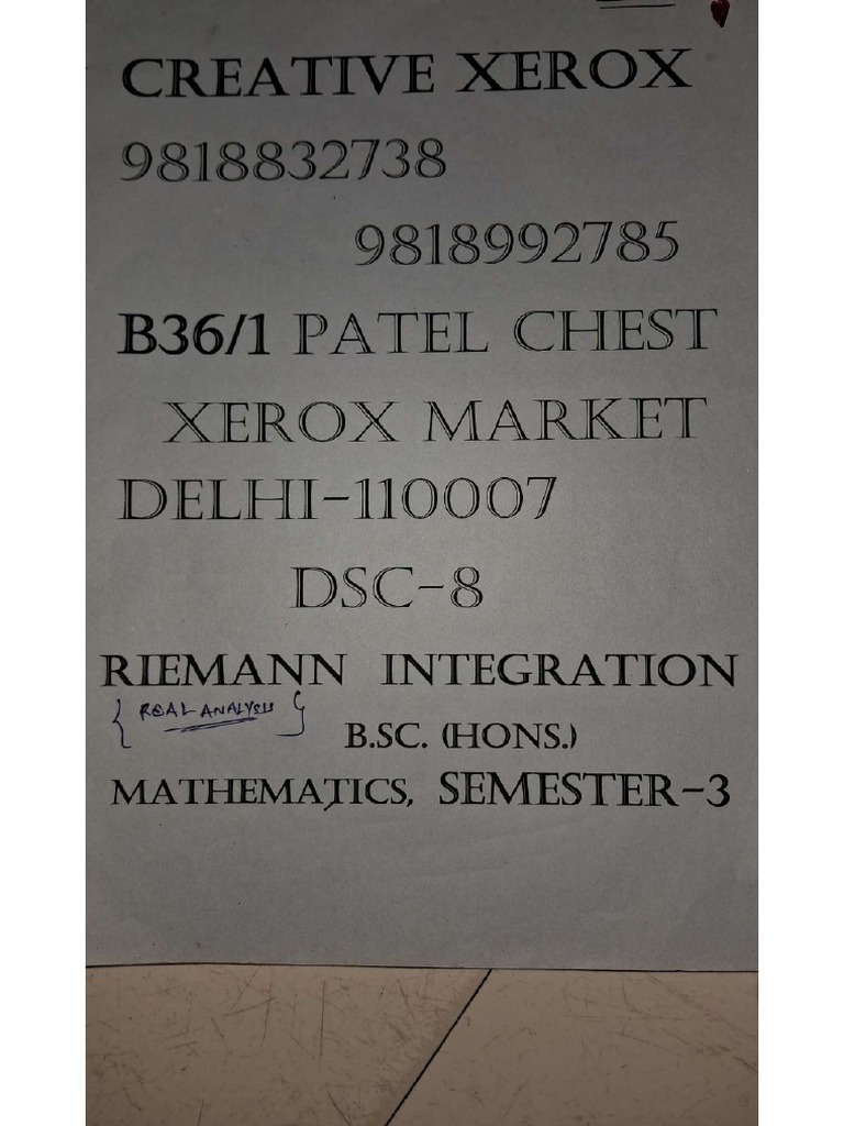 Riemann Integration DSC 8 Hons | PDF
