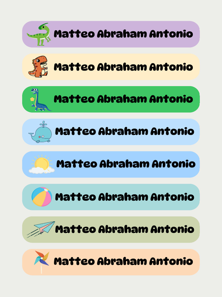 Colorful Kids Cute Name Label A4 Document PDF | PDF