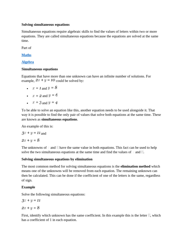 Solving Simultaneous Equations | PDF
