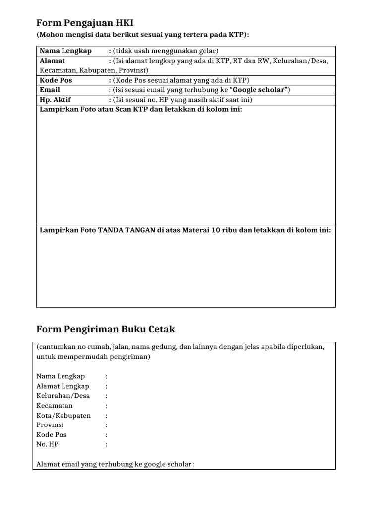 Form HKI Dan Alamat Pengiriman Buku Cetak | PDF