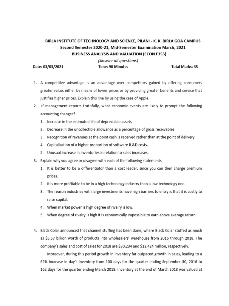 BAAV Midsem Sem-2 2020-21 | PDF | Depreciation | Inventory