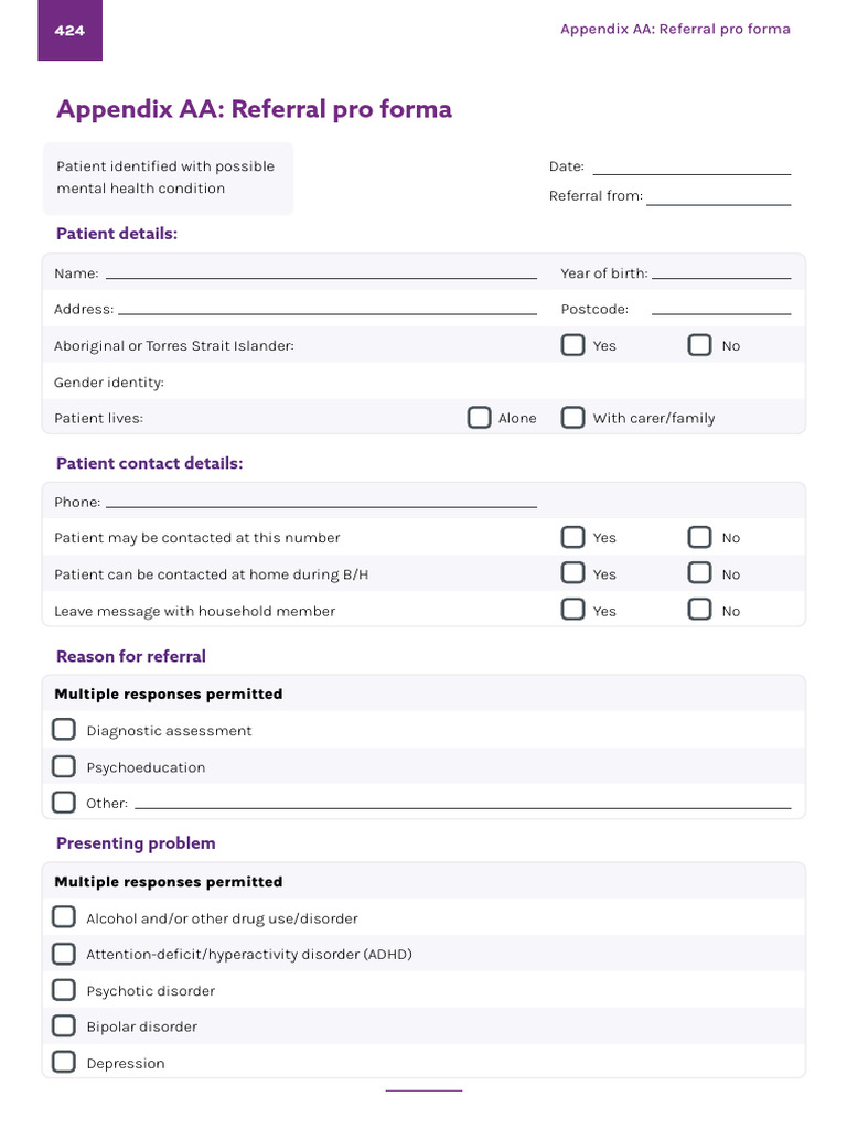 Mental Health Referral Pro Forma Template | PDF
