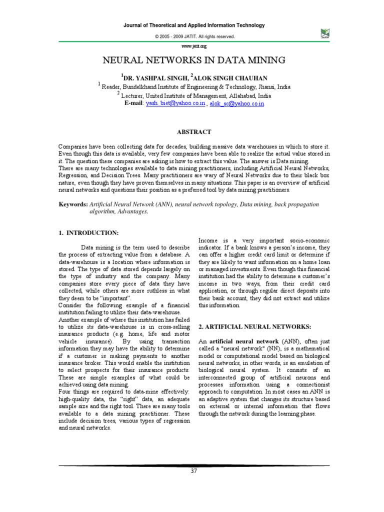 Neural Networks In Data Mining Pdf Artificial Neural Network Data Mining