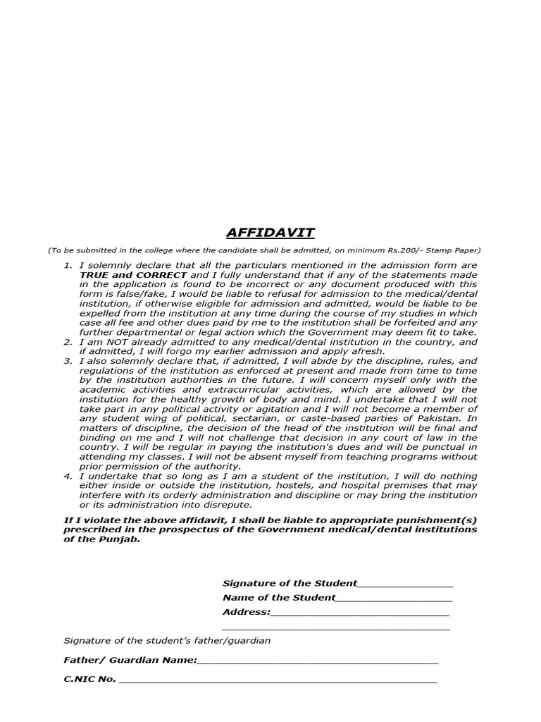 Affidavit For Admission in SLMC | PDF | Affidavit | Government