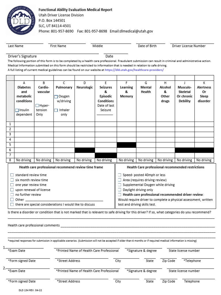 Utah DMV Medical Evaluation Form | PDF | Driving | Health Professional