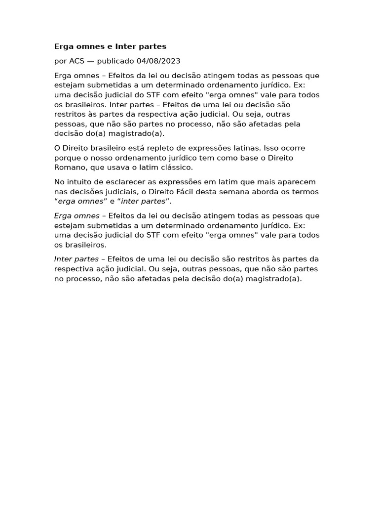 Erga Omnes e Inter Partes no Direito | PDF