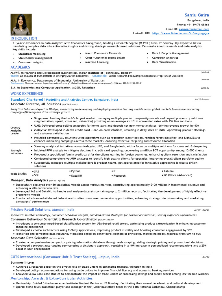 SanjuGajra DataAnalyst CV1 | PDF | Analytics | Marketing