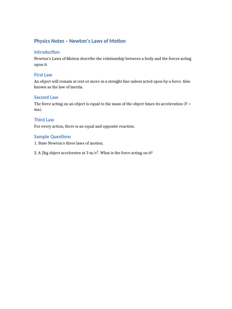 Physics Laws of Motion Notes | PDF