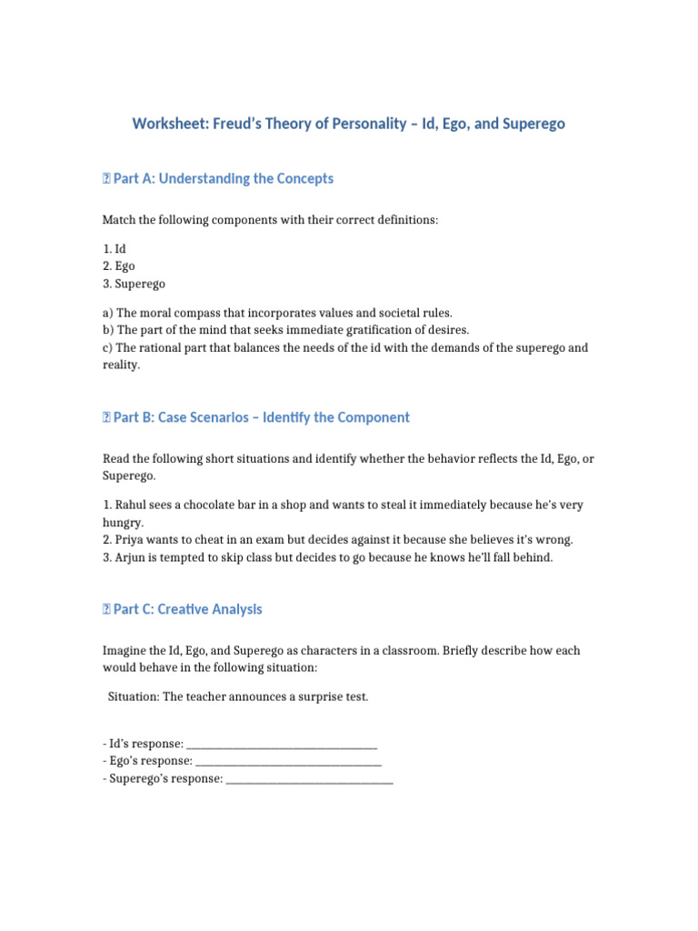 Freud Personality Worksheet | PDF