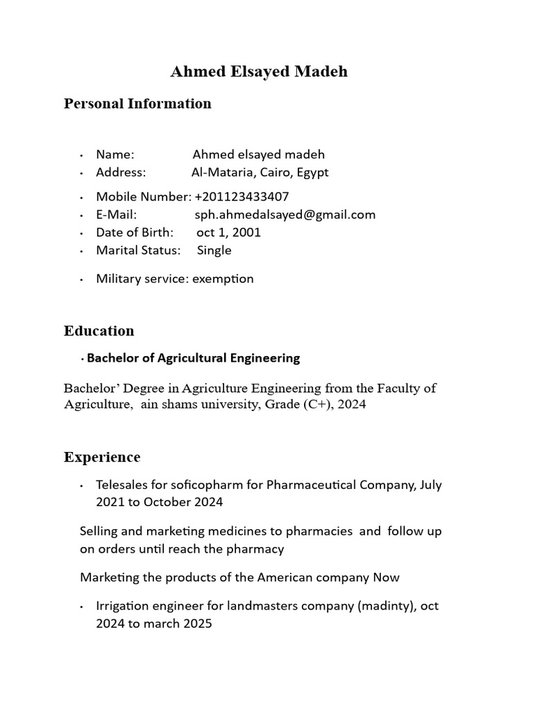 Ahmed Elsayed CV-4 | PDF