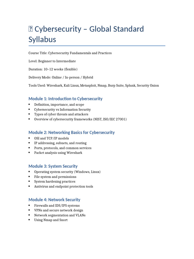 Cybersecurity Global Syllabus | PDF | Security | Computer Security