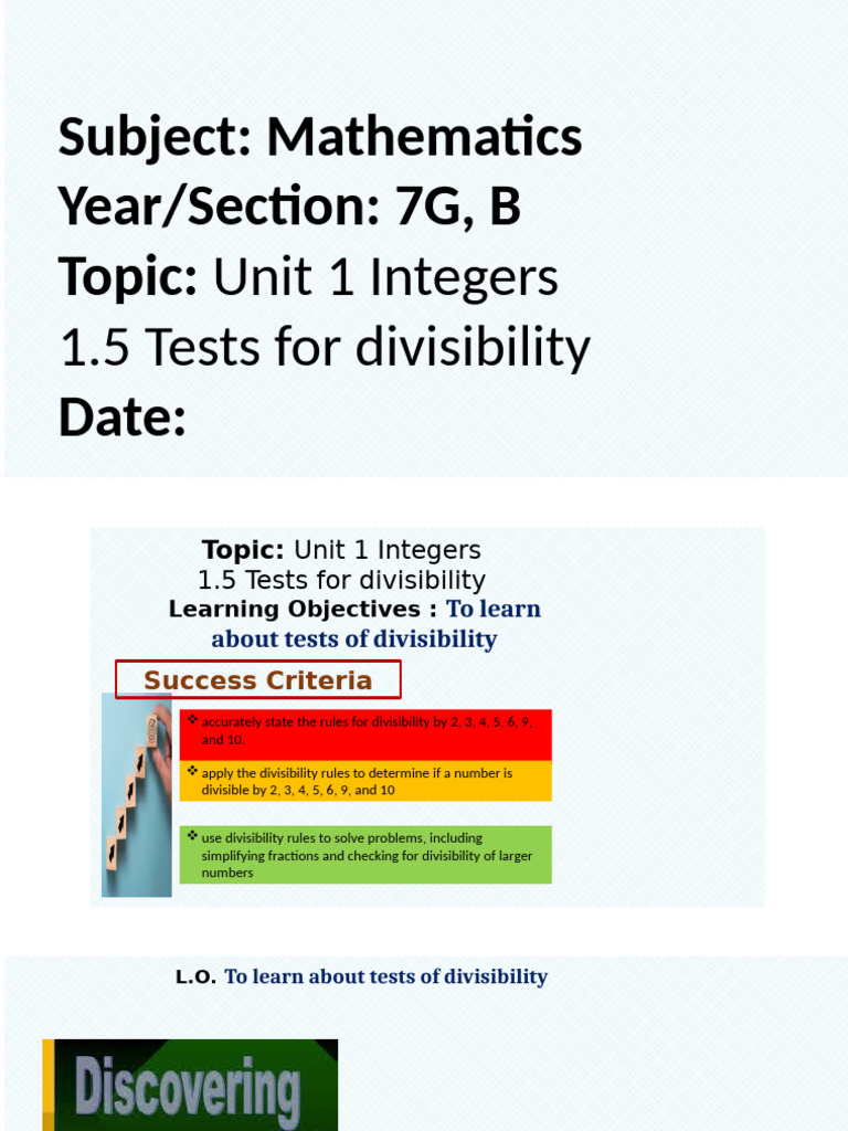 Divisibility Rules for Integers 7G | PDF