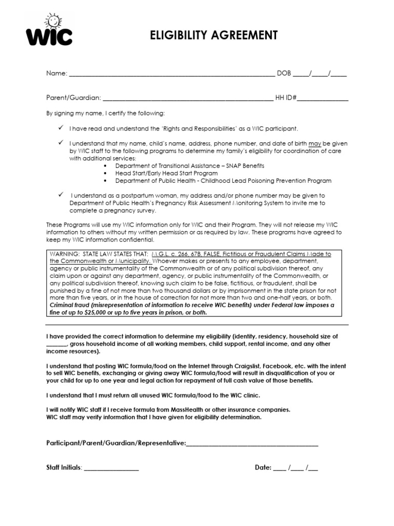 WIC Eligibility Agreement Form | PDF | Voter Registration