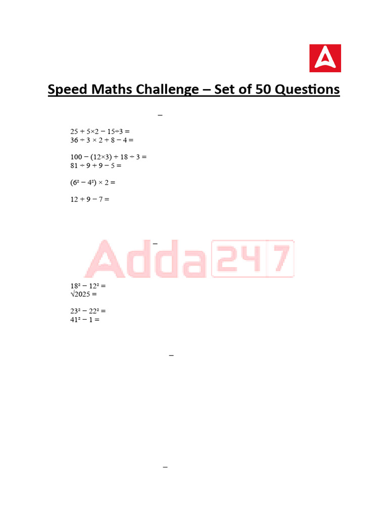 Speed Maths Challenge: 50 Questions | PDF