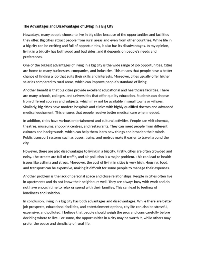 IGCSE Essay The Advantages and Disadvantages of Living in A Big City ...
