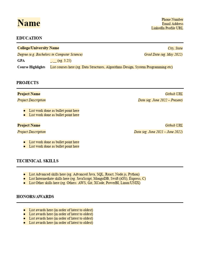CodePath Resume Template Guide | PDF