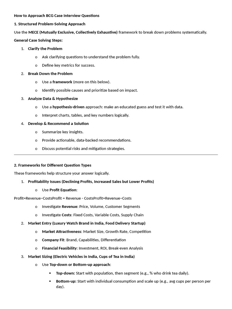 How To Approach BCG Case Interview Questions | PDF | Data Analysis ...