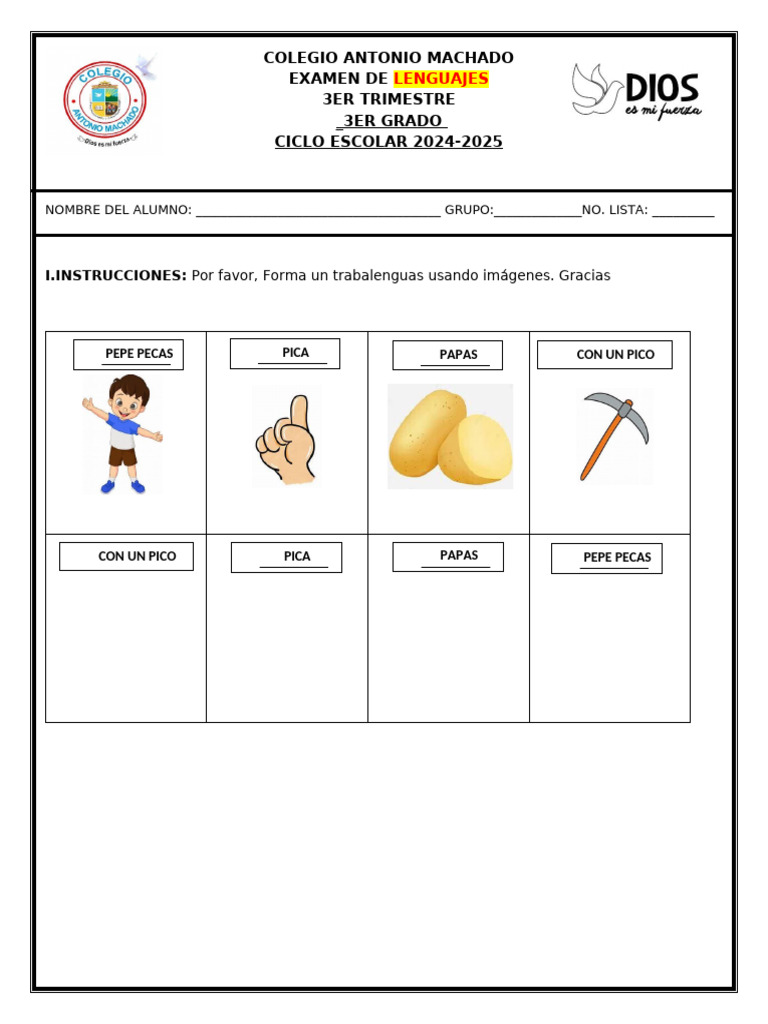 Exámenes 3er Grado Primaria 2024-2025 | PDF