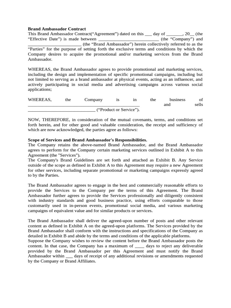 Brand Ambassador Contract | PDF | Law Of Agency | Employment
