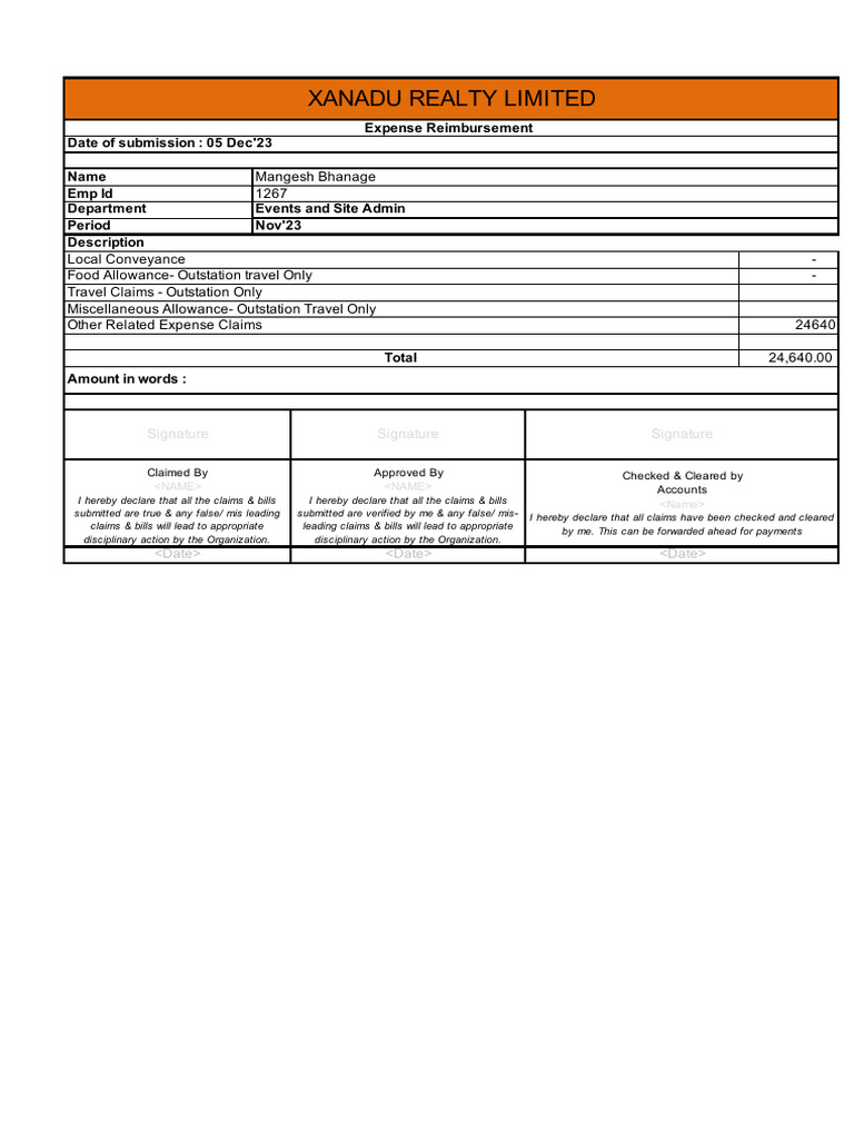 Employee Travel Expenses Claim Form Mangesh B | PDF