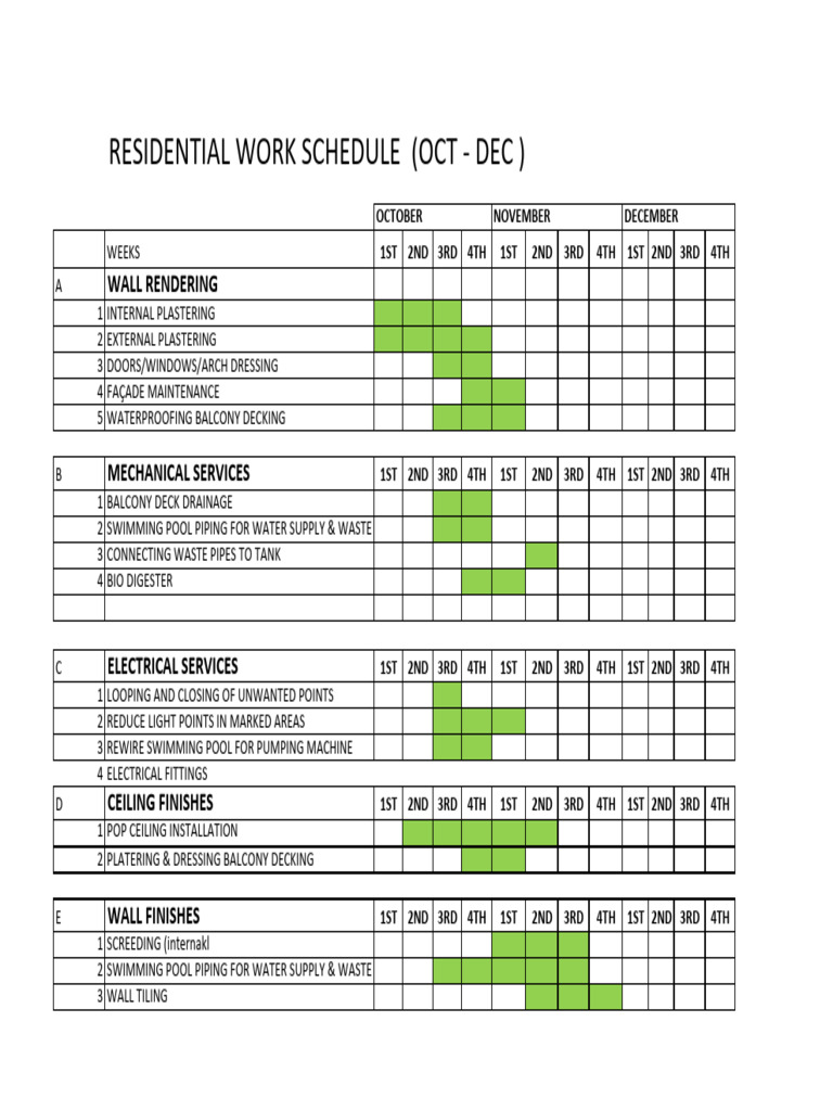 Residential Work Schedule: Oct-Dec 2023 | PDF